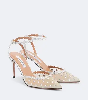 AQUAZZURA Tequila Embellished Mesh Pumps - Silver