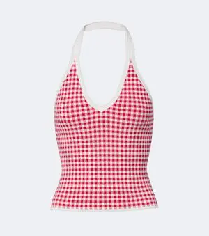 Posse Micah Gingham Halterneck Top - Red