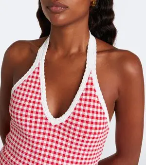 Posse Micah Gingham Halterneck Top - Red