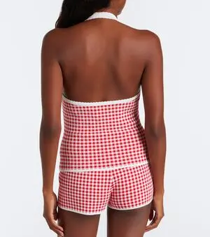 Posse Micah Gingham Halterneck Top - Red