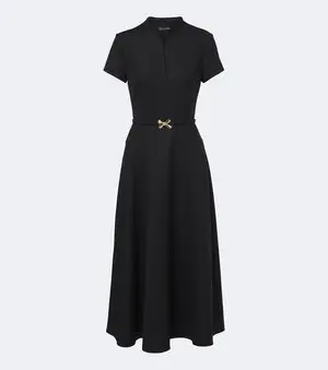 Oscar De La Renta Belted Embellished Wool-blend Midi Dress - Black