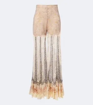 Zimmermann Valiant Paneled Silk And Lace Wide-leg Pants - Multicoloured