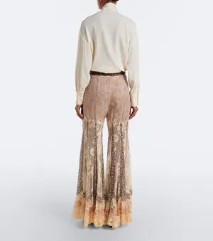 Zimmermann Valiant Paneled Silk And Lace Wide-leg Pants