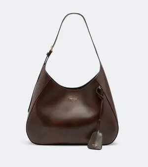 Prada Large Leather Shoulder Bag - Brown