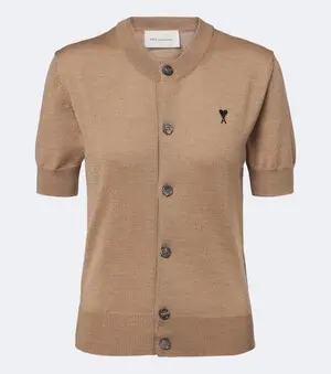 AMI Paris De Coeur Wool Cardigan - Beige