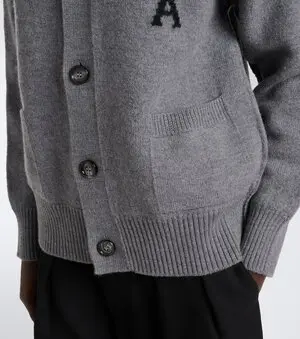 AMI Paris De Coeur Wool Cardigan - Grey