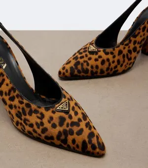 Prada Leopard-print Calf Hair Slingback Pumps