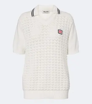 Miu Miu Open-knit Cotton Polo Shirt - White