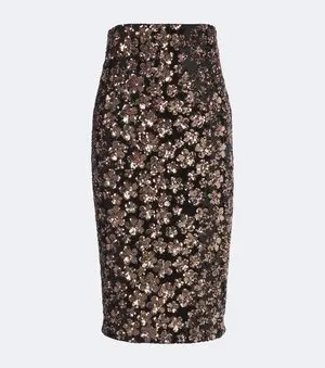 Max Mara Floral Sequined Midi Skirt - Brown