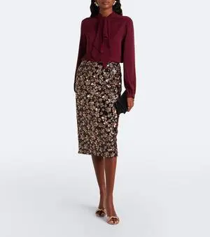 Max Mara Floral Sequined Midi Skirt