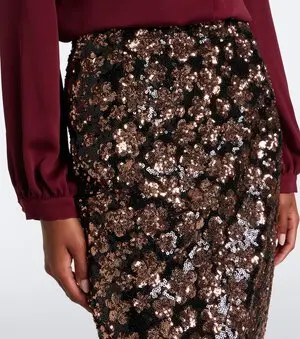 Max Mara Floral Sequined Midi Skirt