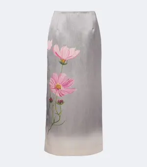 Oscar De La Renta Floral Midi Skirt - Grey