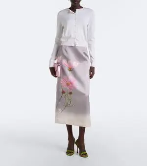 Oscar De La Renta Floral Print Midi Skirt