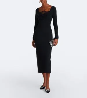 Elie Saab Draped Lace-trimmed Cady Midi Dress