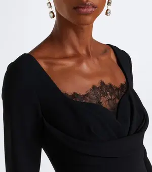 Elie Saab Draped Lace-trimmed Cady Midi Dress