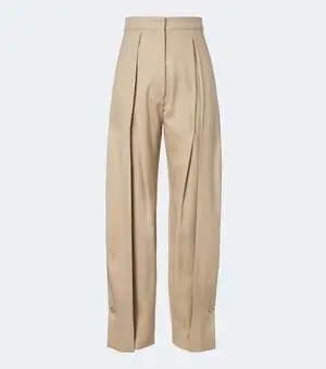 Sportmax Pleated Cotton-blend Straight Pants - Beige