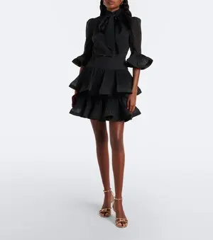 Zimmermann Pleated Tie-neck Minidress