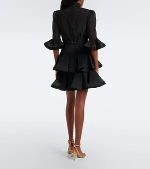 Zimmermann Pleated Tie-neck Minidress