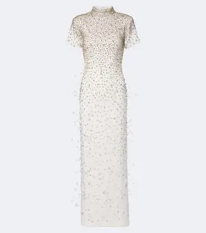 LA FUORI Là Fuori Seraphina Embellished Feather-trimmed Gown - White