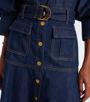 Zimmermann Belted Denim Midi Skirt