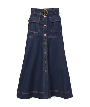 Zimmermann Belted Denim Midi Skirt - Blue