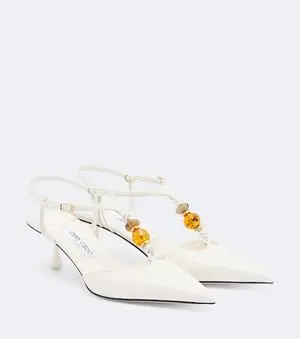 JIMMY CHOO Embellished Leather Pumps - White