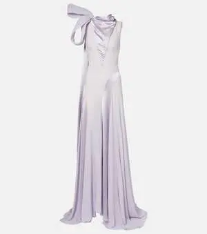 Alexander McQueen Bow-detail Satin-paneled Silk Gown