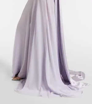 Alexander McQueen Bow-detail Satin-paneled Silk Gown