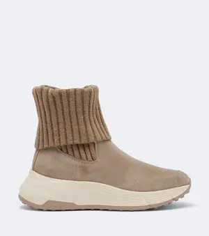 Hogan H669 Knitted Suede Ankle Boots - Beige