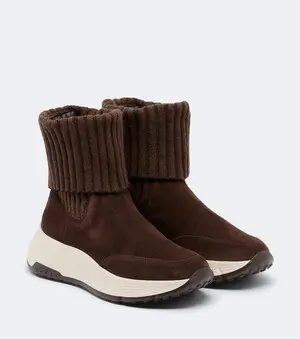 Hogan H669 Knitted Suede Ankle Boots Brown