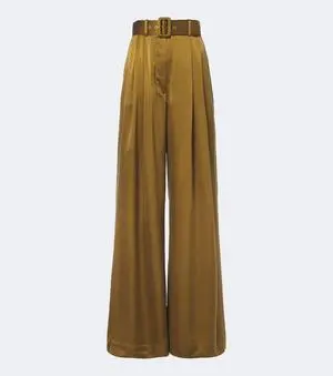 Zimmermann Belted Pleated Silk Wide-leg Pants - Green