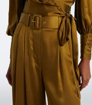 Zimmermann Belted Pleated Silk Wide-leg Pants
