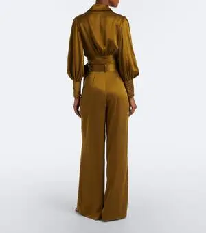 Zimmermann Belted Pleated Silk Wide-leg Pants