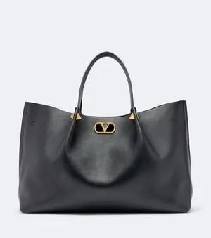 Valentino Garavani Vlogo Signature Large Leather Tote Bag - Black