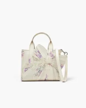Marc Jacobs Tote In Antique Floral Canvas With Oversized Bow - Cream Multi