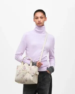 Marc Jacobs Tote In Antique Floral Canvas With Oversized Bow