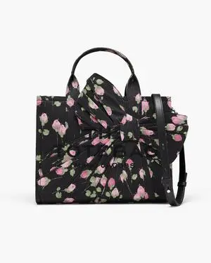 Marc Jacobs Tote Bag In Vintage Floral Canvas With Oversized Bow - Black Multi