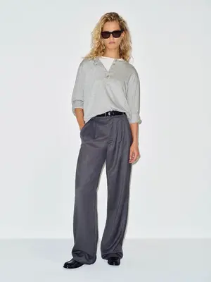 REFORMATION Marcus Oversized Henley T-shirt Heather - Grey