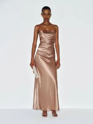 REFORMATION Meshea Silk Strapless Maxi Dress - Brown