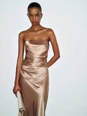 REFORMATION Meshea Silk Strapless Maxi Dress - Brown