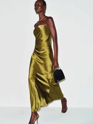 REFORMATION Meshea Silk Dress - Green