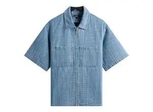 Kith Textured Indigo Paxton Zip Front Shirt - Light Indigo