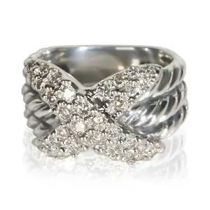David Yurman Sterling Silver Diamond Cable X Ring - Sterling_silver