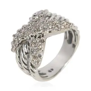 David Yurman Sterling Silver Diamond Cable X Ring