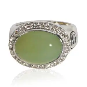 David Yurman Silver Chalcedony And Diamond Signature Oval Ring - Sterling