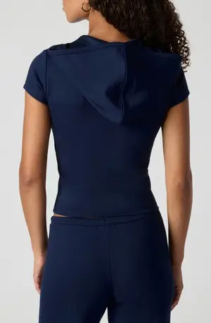 FLORENCE BY MILLS Ribbed Jersey Hooded Cutout T-shirt - Navy