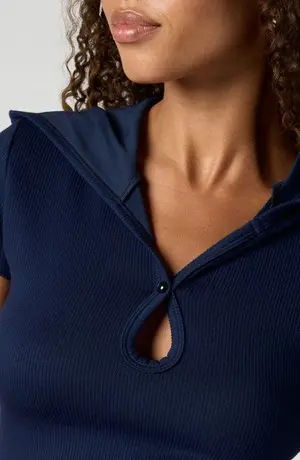 FLORENCE BY MILLS Ribbed Jersey Hooded Cutout T-shirt - Navy