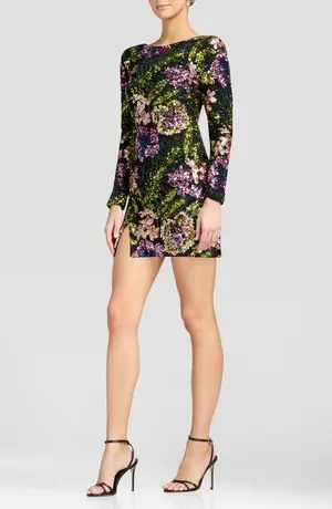 Dress The Population Nathalia Long Sleeve Sequin Minidress