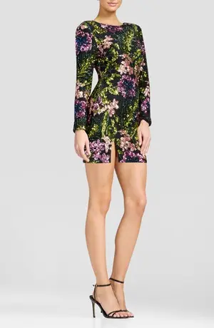 Dress The Population Nathalia Long Sleeve Sequin Minidress