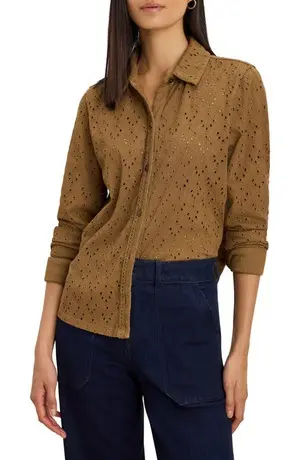 NIC+ZOE Embroidered Eyelet Button-up Shirt - Oak